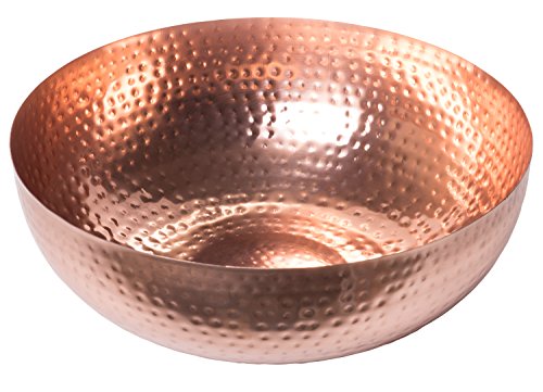 Red Co. 13" Elegant Handcrafted Hammered Round Bowl, Decorative Centerpiece, Large, Copper Finish