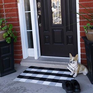 buffalo plaid door mat outdoor – checkered rug for outdoor layering rug 24×36 inches, woven rug outdoor for front porch mat, black and white buffalo plaid outdoor rug, buffalo plaid porch rug