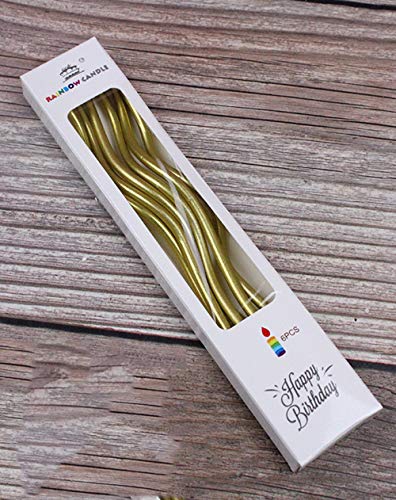 Twisty Birthday Candles Set,Metallic Colorful Curly Coil Candles,Creative Fun Long Thin Wedding Birthday Candles Set,Party Supplies,Cake Decoration,6 Pack (Gold)