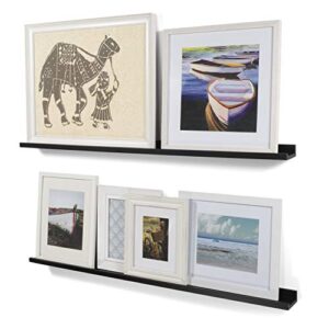 wallniture modern floating wall ledge shelf for pictures and frames black 46 inch set of 2