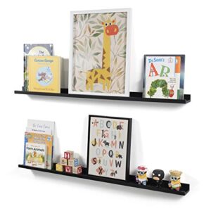 Wallniture Modern Floating Wall Ledge Shelf for Pictures and Frames Black 46 Inch Set of 2