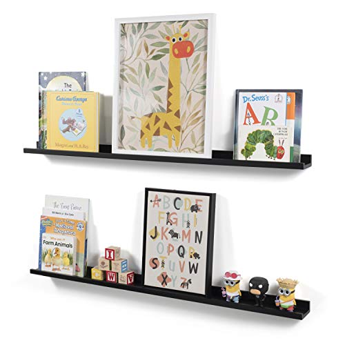 Wallniture Modern Floating Wall Ledge Shelf for Pictures and Frames Black 46 Inch Set of 2