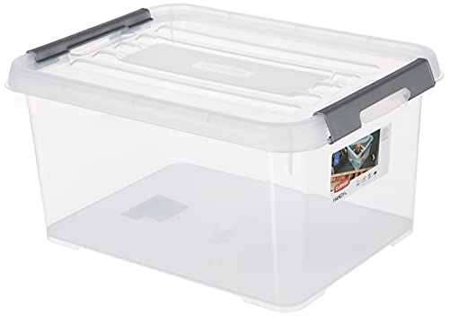 Allibert "Handy Plus" Storage Box with Lid, Transparent/Silver, 15 Litre , 49x40x20 cm