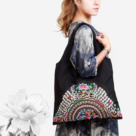 MAZEXY Tote Handbags for Women Large Embroidered Canvas Shoulder Bag Daily Bag