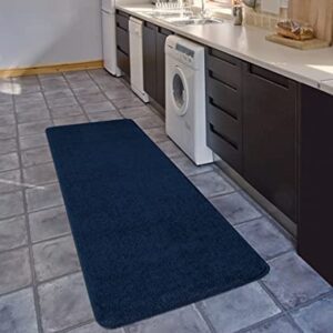 Machine Washable Solid Design Non-Slip Rubberback 2x6 Soft Shag Runner Rug for Hallway, Bedroom, Bathroom, Living Room, Kitchen, 2'2" x 6', Navy