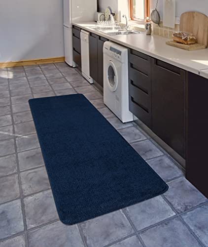 Machine Washable Solid Design Non-Slip Rubberback 2x6 Soft Shag Runner Rug for Hallway, Bedroom, Bathroom, Living Room, Kitchen, 2'2" x 6', Navy