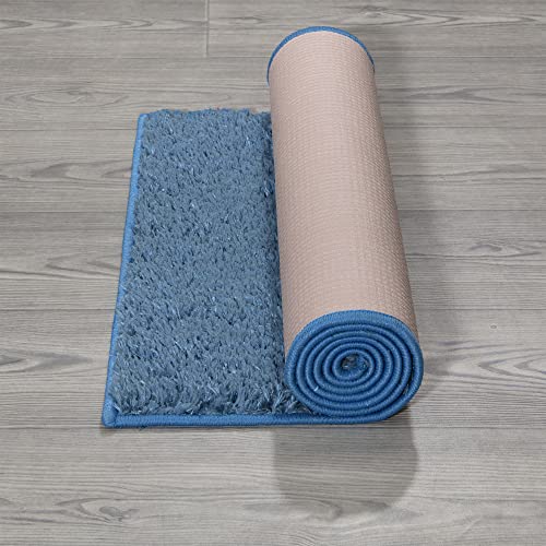 Machine Washable Solid Design Non-Slip Rubberback 2x6 Soft Shag Runner Rug for Hallway, Bedroom, Bathroom, Living Room, Kitchen, 2'2" x 6', Navy