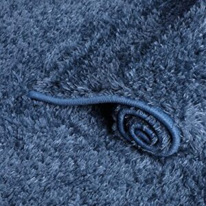 Machine Washable Solid Design Non-Slip Rubberback 2x6 Soft Shag Runner Rug for Hallway, Bedroom, Bathroom, Living Room, Kitchen, 2'2" x 6', Navy