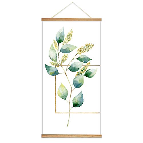 wall26 - Hanging Poster with Wood Frames - Watercolor Painting Style Leaves - Ready to Hang Decorative Wall Art - 18"x36"