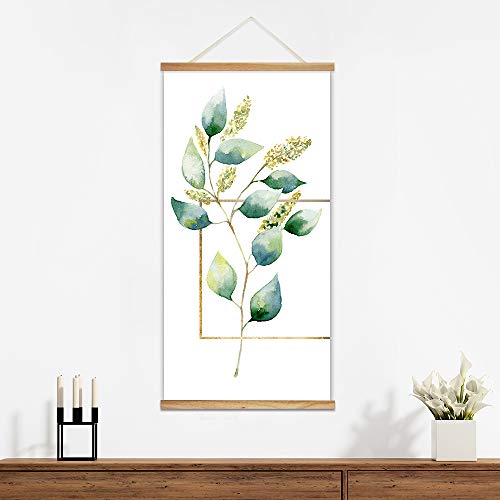 wall26 - Hanging Poster with Wood Frames - Watercolor Painting Style Leaves - Ready to Hang Decorative Wall Art - 18"x36"