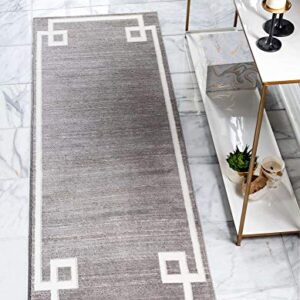 Unique Loom Uptown Collection by Jill Zarin Collection Greek Key Textured Modern Gray Runner Rug (2' 2 x 6' 0)