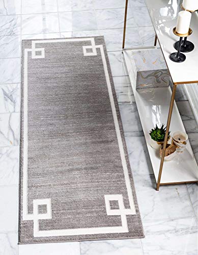 Unique Loom Uptown Collection by Jill Zarin Collection Greek Key Textured Modern Gray Runner Rug (2' 2 x 6' 0)