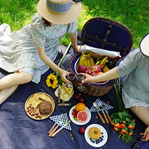 Unique Willow Picnic Basket for 2 Persons, Natural Wicker Picnic Hamper with Service Set and Insulated Cooler Bag - Best Gifts for Father Mother