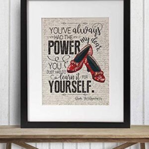 Wizard of Oz Art - You've Always Had The Power My Dear - Glinda the Good Witch to Dorothy - 11x14 Unframed Art Wizard of Oz Poster Print - Great Wizard of Oz Gifts, Office Decor and Dorothy Decoration