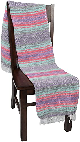 Open Road Goods Light Pastel Mexican Falsa Blanket - Pink Grey Purple and Mint/Teal - Great as a Beach Blanket, Picnic Blanket, Yoga Blanket, or a Throw! Handwoven