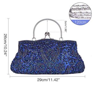 LIFEWISH Women's Evening Bag Beaded Sequin Design Metal Frame Kissing Lock Satin Interior Evening Clutch