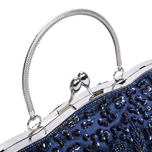 LIFEWISH Women's Evening Bag Beaded Sequin Design Metal Frame Kissing Lock Satin Interior Evening Clutch