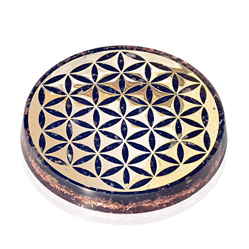 Orgonite Crystal Water Charging Plate with Black Tourmaline Healing Crystals and Flower of Life –Orgone Charging Coaster for Spiritual Cleansing and E-Energy Protection (90mm)