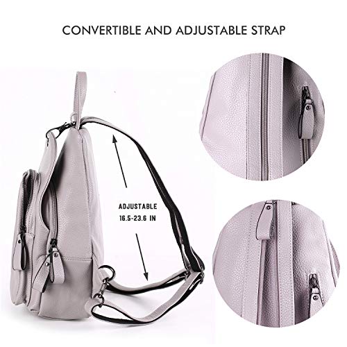 AMELIE GALANTI Small Backpack Purse for Women, Backpack Handbags Lightweight PU Nylon Sling Purse with Convertible Shoulder Strap (L Grey-PU)