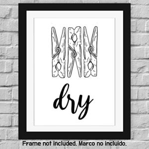 Modern 5th Laundry Room Signs (Set of 4 Unframed - 8 x 10 Inches), Wash Dry Fold Repeat, Typography Wall Art Decor Prints, Black and White Print Unframed