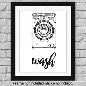 Modern 5th Laundry Room Signs (Set of 4 Unframed - 8 x 10 Inches), Wash Dry Fold Repeat, Typography Wall Art Decor Prints, Black and White Print Unframed