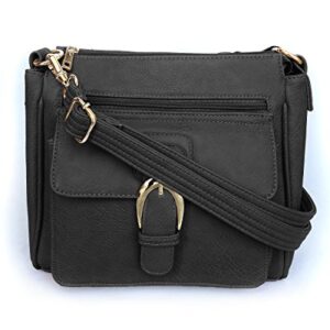 Roma Leathers Concealed Carry Cross Body Handbag - Premium Black Vegan Leather - Adjustable, Detachable, and Wire Reinforced Shoulder Strap - Front Buckle Closure - Dual Gun Entry - Designed in U.S.A