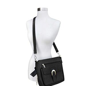 Roma Leathers Concealed Carry Cross Body Handbag - Premium Black Vegan Leather - Adjustable, Detachable, and Wire Reinforced Shoulder Strap - Front Buckle Closure - Dual Gun Entry - Designed in U.S.A