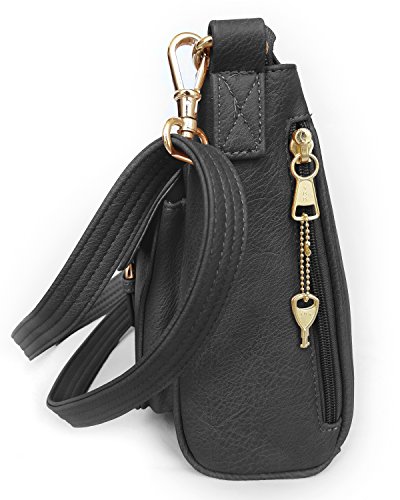 Roma Leathers Concealed Carry Cross Body Handbag - Premium Black Vegan Leather - Adjustable, Detachable, and Wire Reinforced Shoulder Strap - Front Buckle Closure - Dual Gun Entry - Designed in U.S.A