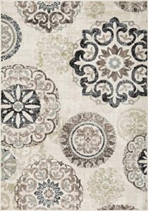 l’baiet katie beige brown floral ikat pattern mid-century modern indoor 8′ x 10′ area rug