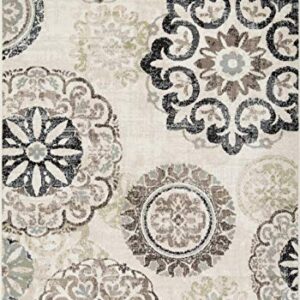 L'Baiet Katie Beige Brown Floral Ikat Pattern Mid-Century Modern Indoor 8' x 10' Area Rug