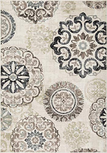 L'Baiet Katie Beige Brown Floral Ikat Pattern Mid-Century Modern Indoor 8' x 10' Area Rug