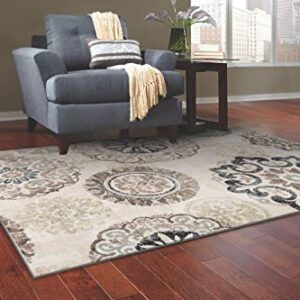 L'Baiet Katie Beige Brown Floral Ikat Pattern Mid-Century Modern Indoor 8' x 10' Area Rug