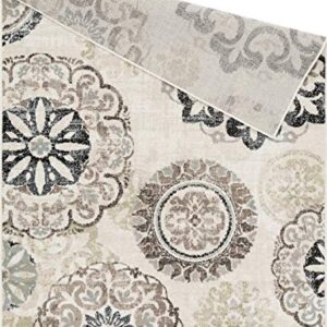 L'Baiet Katie Beige Brown Floral Ikat Pattern Mid-Century Modern Indoor 8' x 10' Area Rug