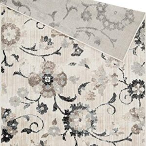 L'Baiet Quinn Grey Blue Beige Traditional Floral Botanical Shabby Chic Indoor 5' x 7' Area Rug