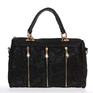 women tote purse leather lace design vintage shoulder bag top handle satchel large capacity black