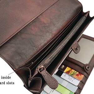 Womens Wallets Genuine Leather Large Capacity Handmade Card Holder Purse,Scratch Resistant (coffee)