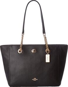 coach pebbled turnlock chain tote 27 li/black one size