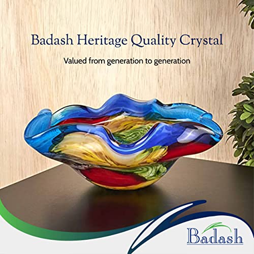 Badash Stormy Rainbow Art Glass - Murano-Style Art Glass Bowl Centerpiece - 8" Mouth-Blown Glass Bowl - Decor Bowl Centerpiece Home Decor Accent