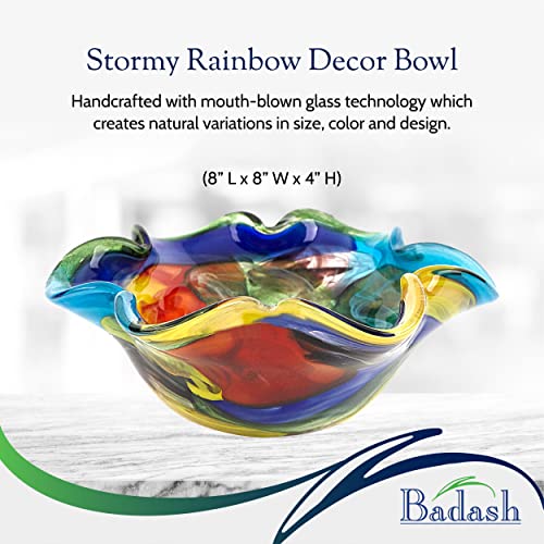 Badash Stormy Rainbow Art Glass - Murano-Style Art Glass Bowl Centerpiece - 8" Mouth-Blown Glass Bowl - Decor Bowl Centerpiece Home Decor Accent