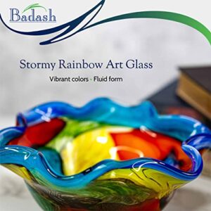 Badash Stormy Rainbow Art Glass - Murano-Style Art Glass Bowl Centerpiece - 8" Mouth-Blown Glass Bowl - Decor Bowl Centerpiece Home Decor Accent