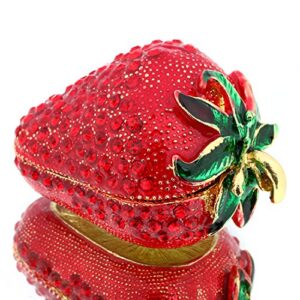 yu feng hinged trinket box for girls, handmade red strawberry trinket boxes decorated for women (red strawberry)