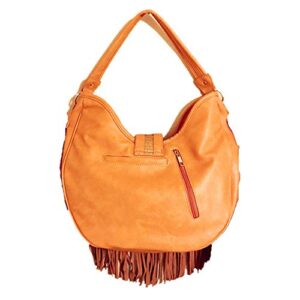 Western Cowgirl Concealed Carry Fringe Concho Agate Handbag Hobo Shoulder Handbag With Matching Wallet In Tan