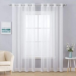 miulee 2 panels solid color white sheer curtains elegant grommet window voile panels/drapes/treatment for bedroom living room (54x96 inch)