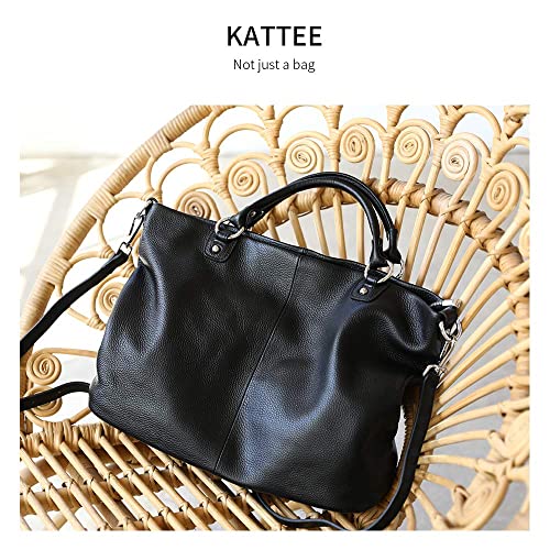 Kattee Women's Soft Genuine Leather 3-Way Satchel Tote Handbag Black