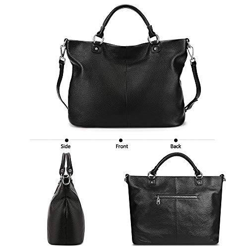 Kattee Women's Soft Genuine Leather 3-Way Satchel Tote Handbag Black