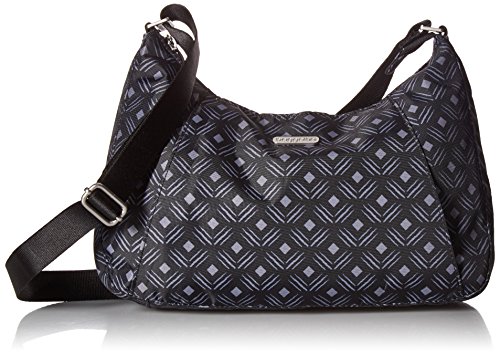 Baggallini Slim Crossbody Hobo, Black Diamond Print