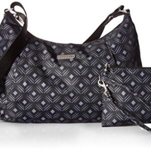 Baggallini Slim Crossbody Hobo, Black Diamond Print