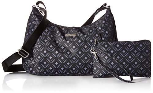 Baggallini Slim Crossbody Hobo, Black Diamond Print