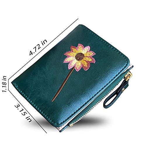 AOXONEL Girls Wallet Small Bifold Womens Wallets Rfid,Compact Female Cute Mini Zipper Coin Card Purse for Teen Girl Kids (Green)