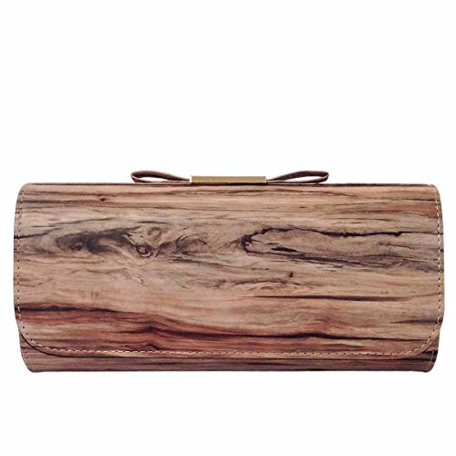 Vintage Wood Pattern Clutch with Bow, Taupe